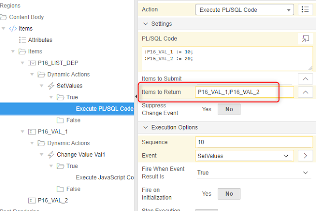 Uso correcto/ Timing Items to Return en Dynamic Actions (AJAX) Oracle Apex